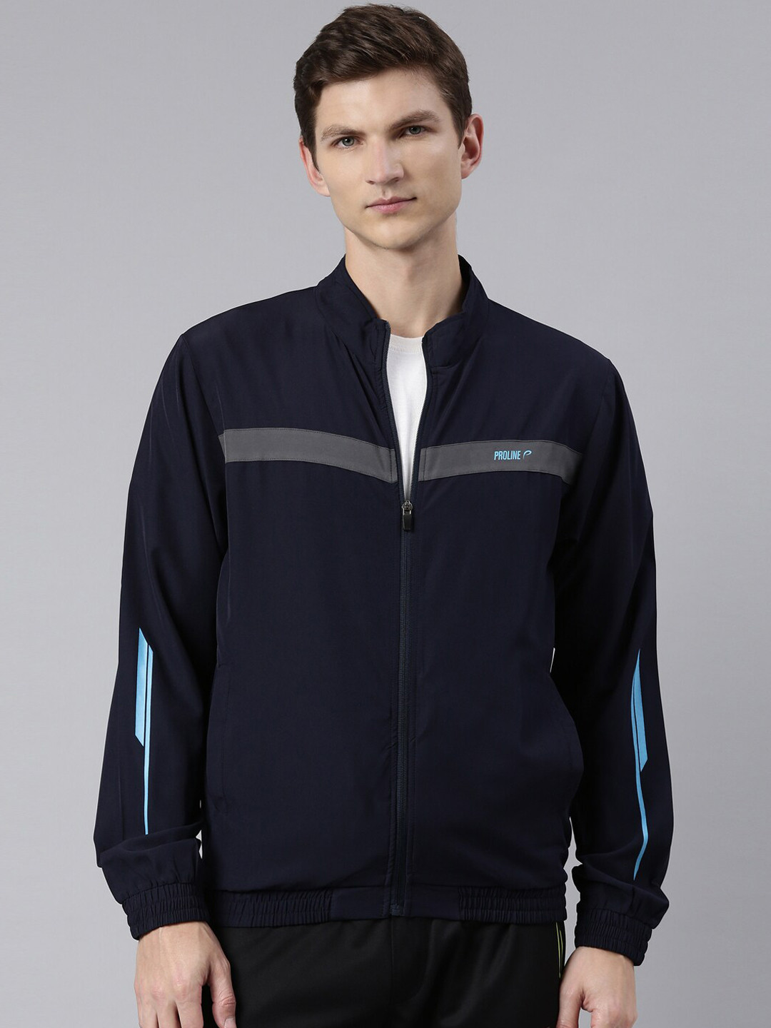 Buy Proline Active Men Blue Grey Antimicrobial Outdoor Sporty Jacket ...