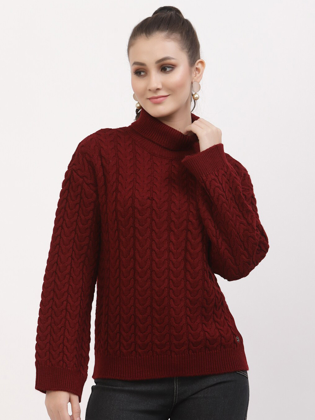 Buy Juelle Women Maroon Cable Knit Pullover - Sweaters for Women ...
