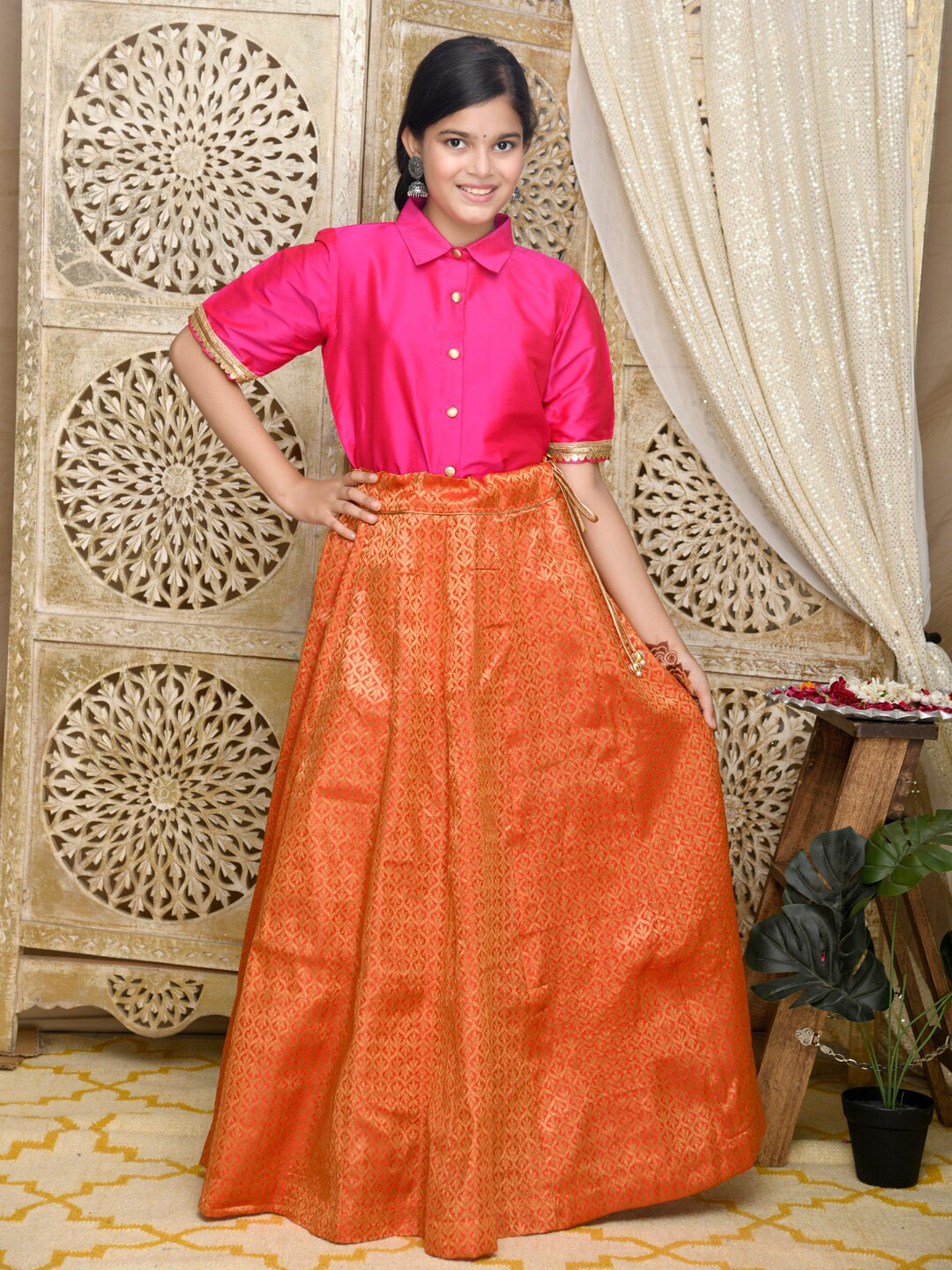 Buy SAKA DESIGNS Girls Magenta & Orange Embellished Ready To Wear ...