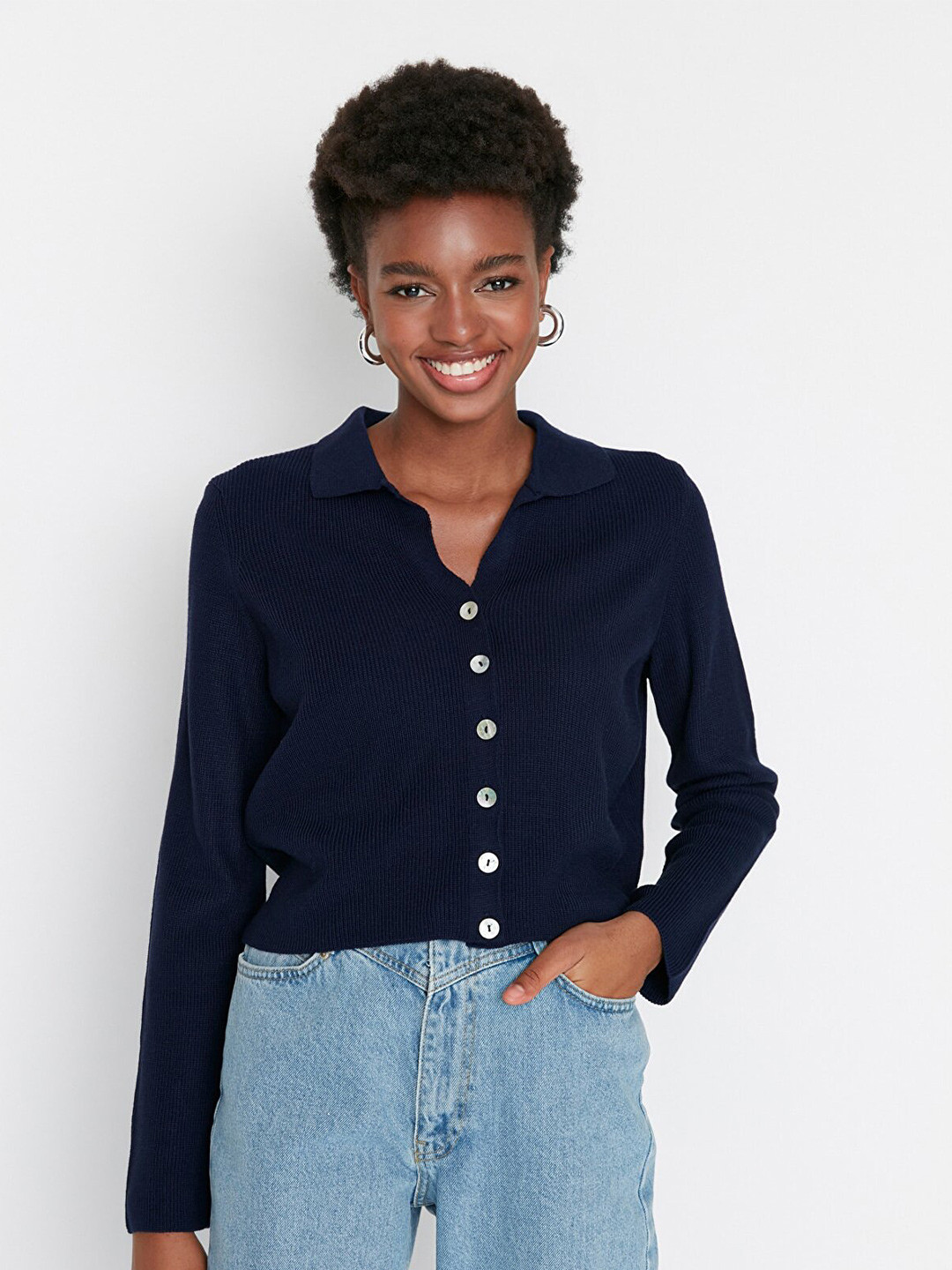Buy Trendyol Women Navy Blue Shirt Style Top - Tops for Women 20198142 ...