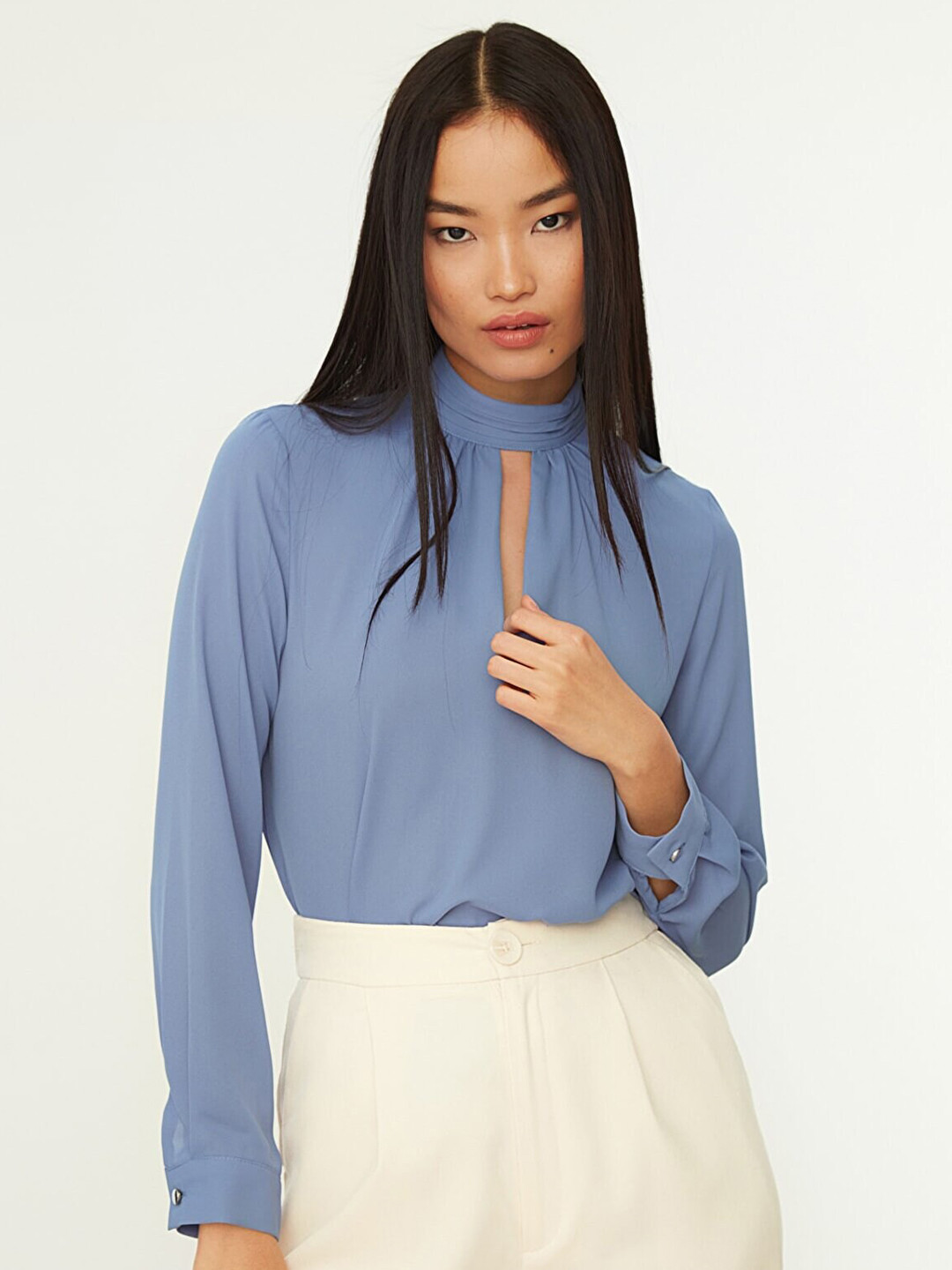 Buy Trendyol Blue Keyhole Neck Top - Tops for Women 20198242 | Myntra