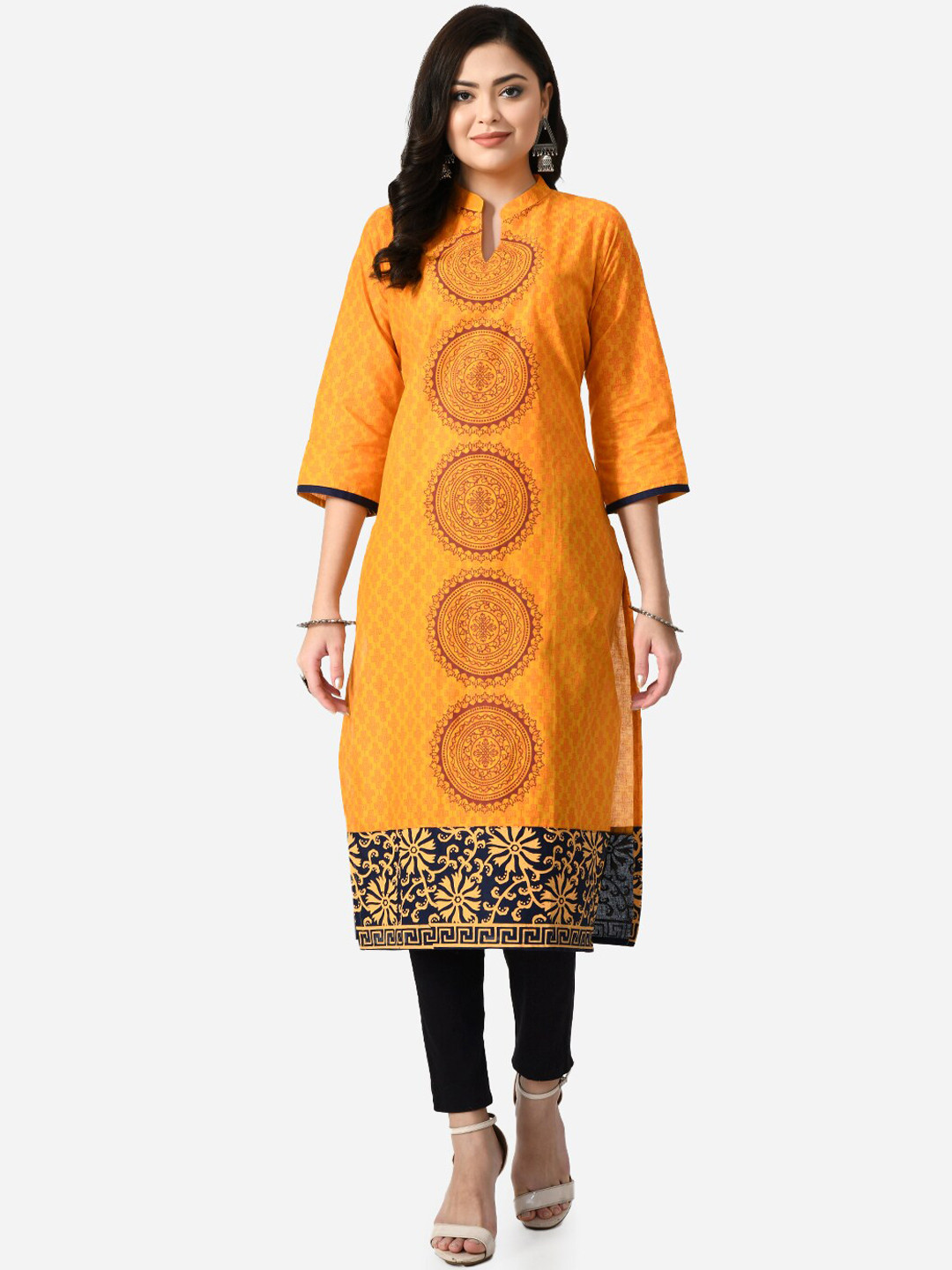 Buy RIYA Women Geometric Printed Block Print Kurta - Kurtas for Women ...