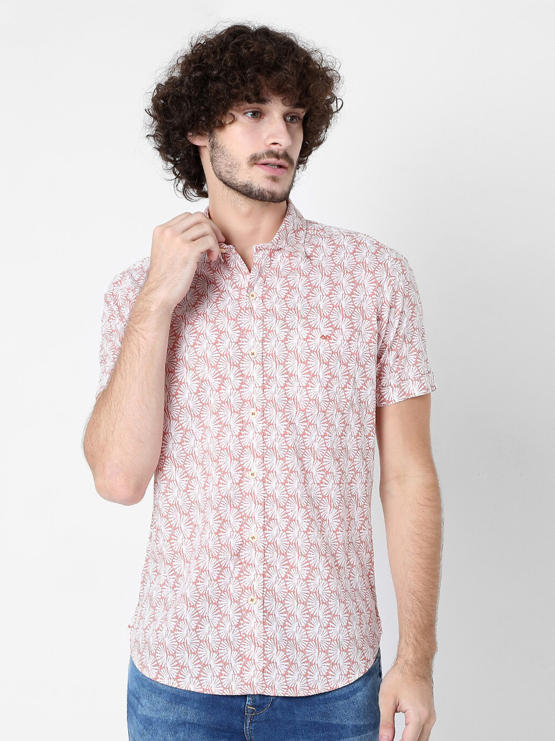 Buy Mufti Men Plus Size Classic Geometric Printed Slim Fit Pure Cotton ...