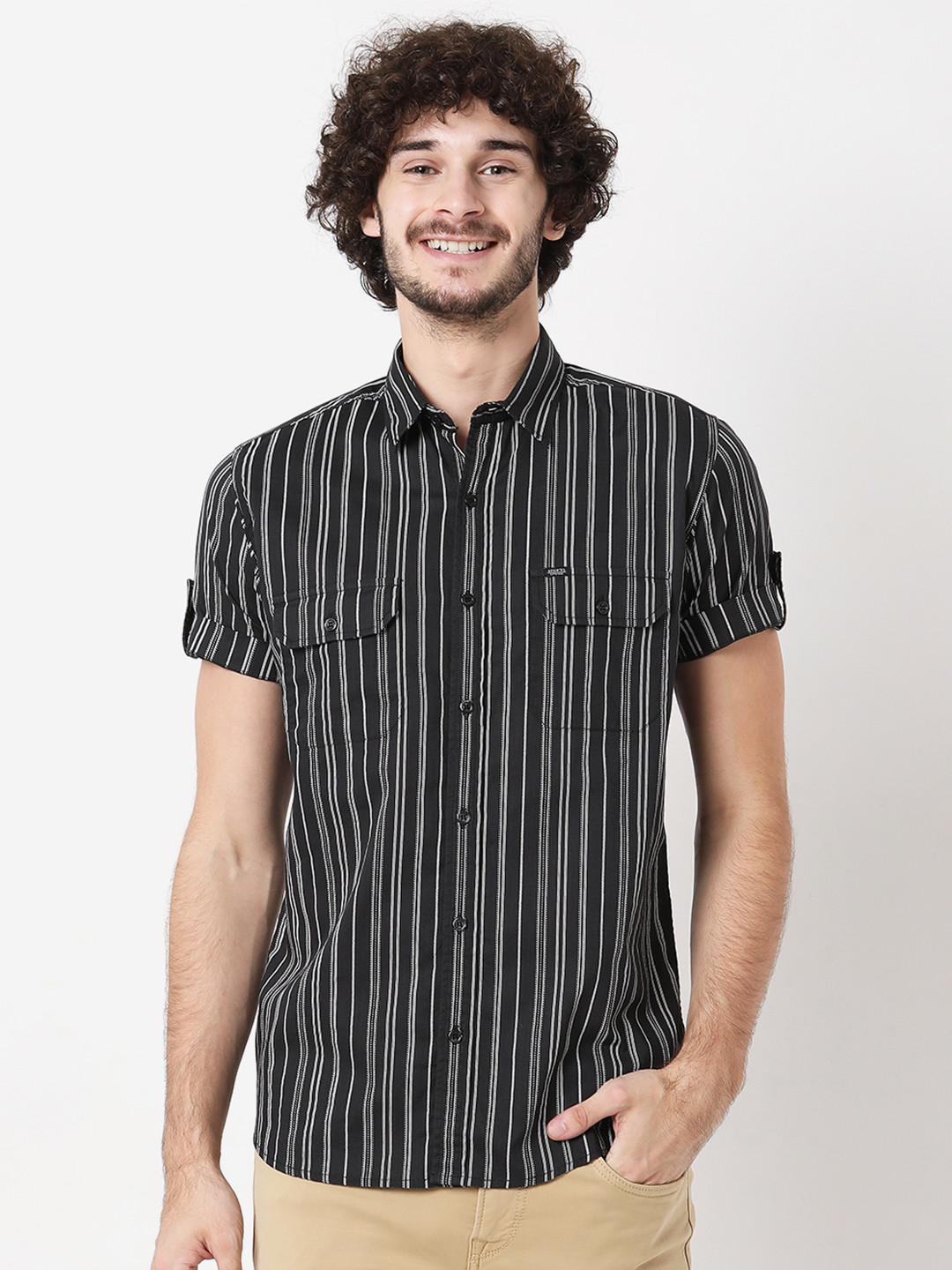 Buy Mufti Men Classic Slim Fit Striped Casual Shirt - Shirts for Men ...