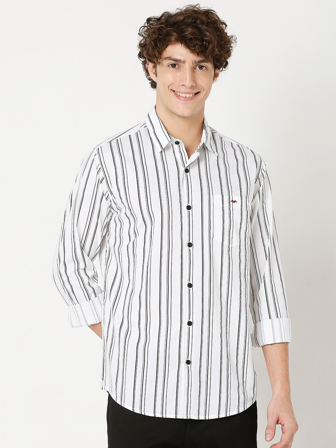 Buy Mufti Men Classic Slim Fit Striped Casual Cotton Shirt - Shirts for ...