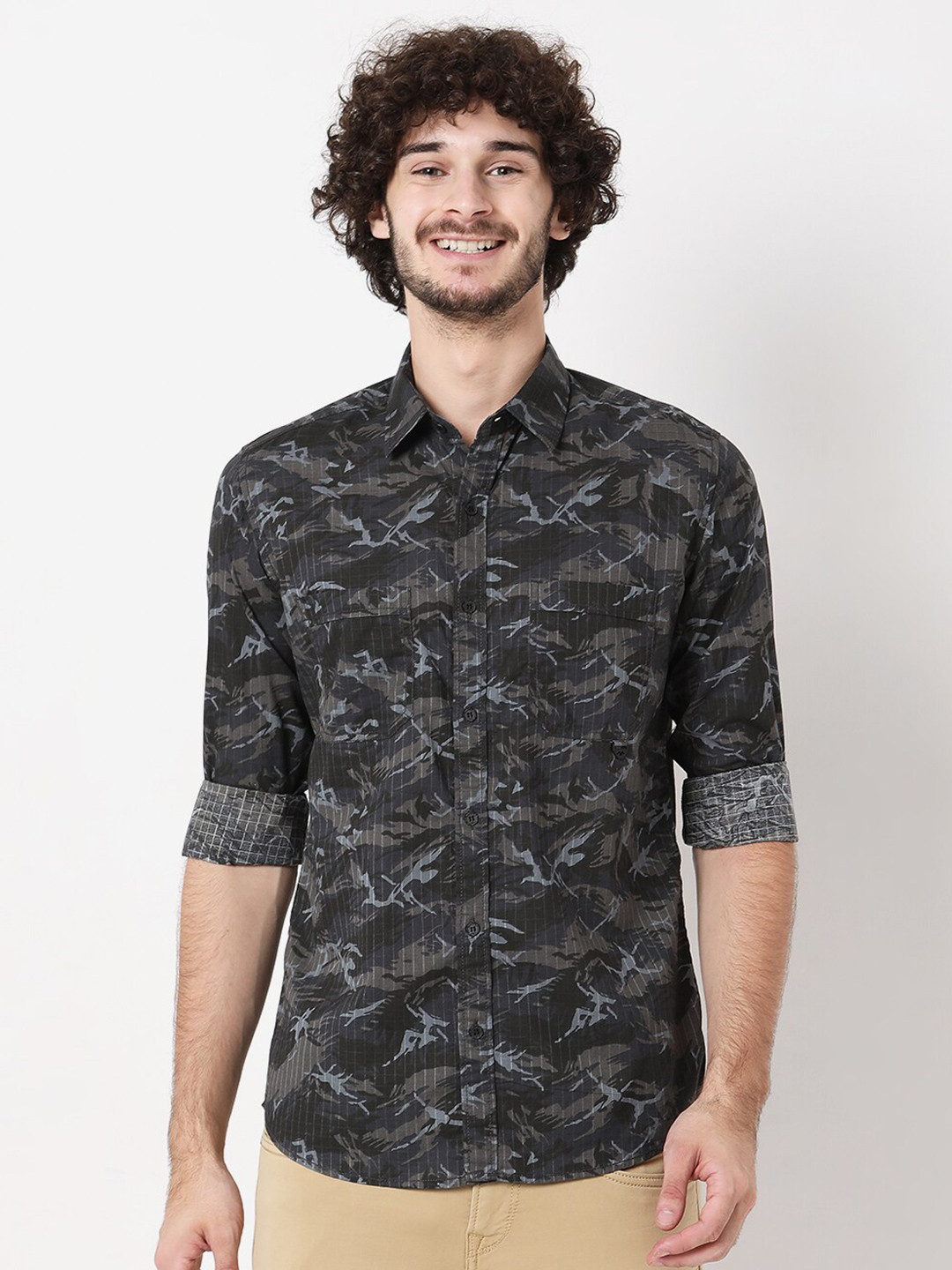 Buy Mufti Men Classic Slim Fit Printed Casual Shirt - Shirts for Men ...