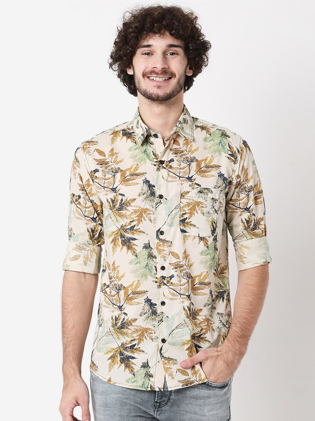 Buy Mufti Men Classic Slim Fit Floral Printed Casual Shirt - Shirts for ...