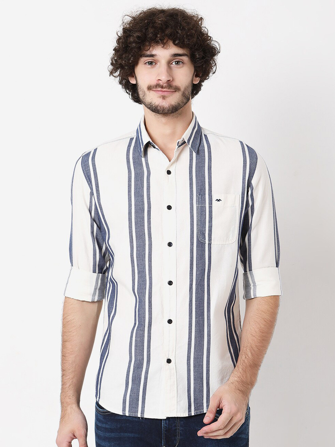 Buy Mufti Men Classic Slim Fit Striped Casual Shirt - Shirts for Men ...