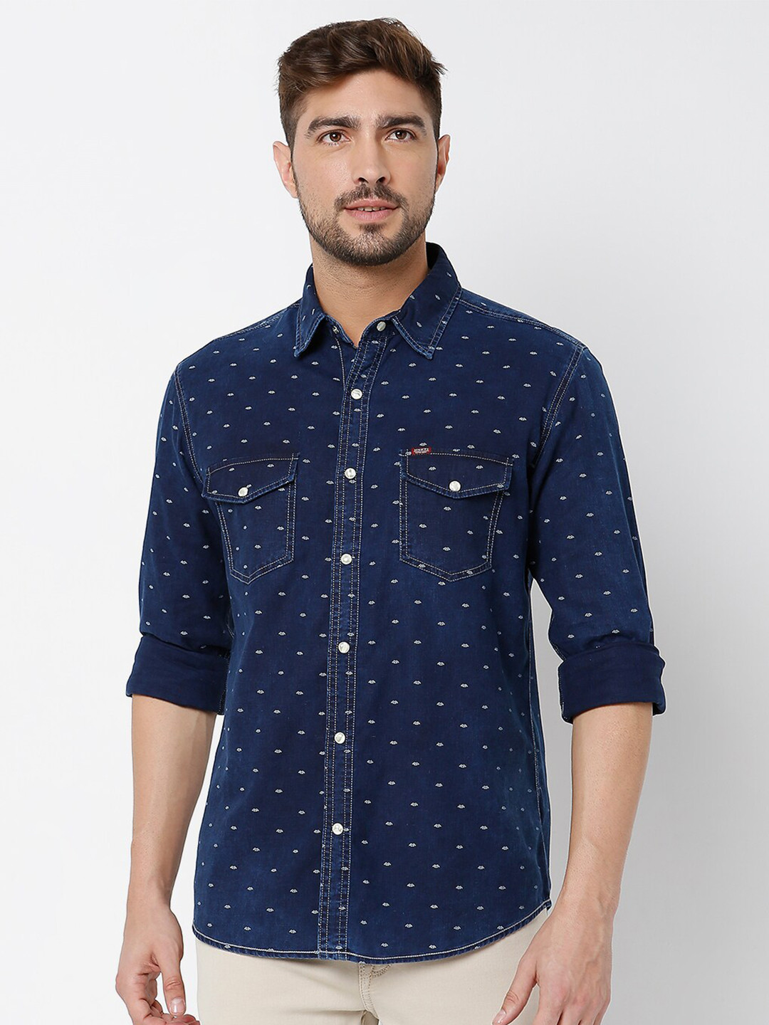 Buy Mufti Men Blue Classic Slim Fit Printed Casual Shirt - Shirts for ...