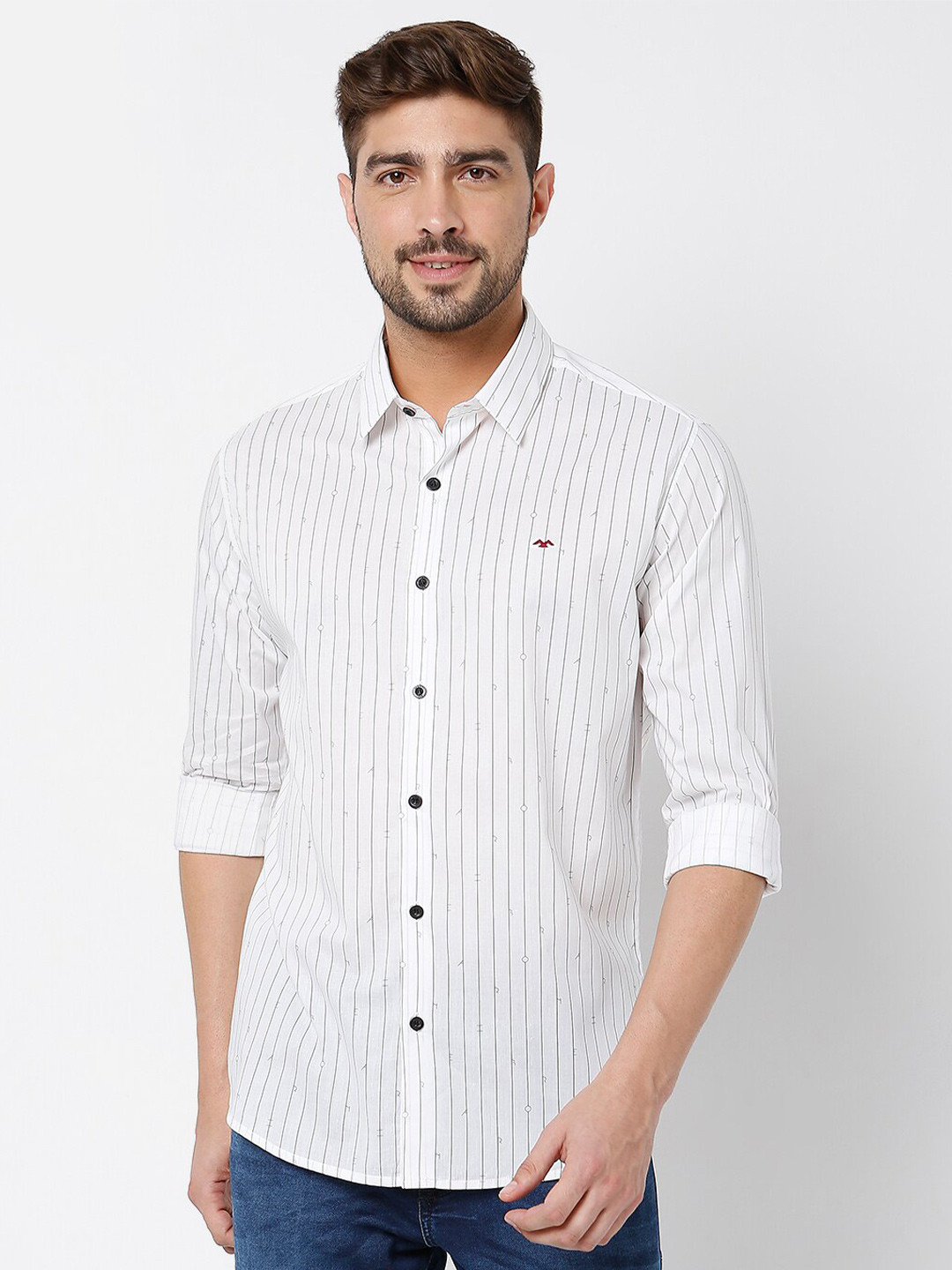 Buy Mufti Men Classic Slim Fit Striped Casual Shirt - Shirts for Men ...