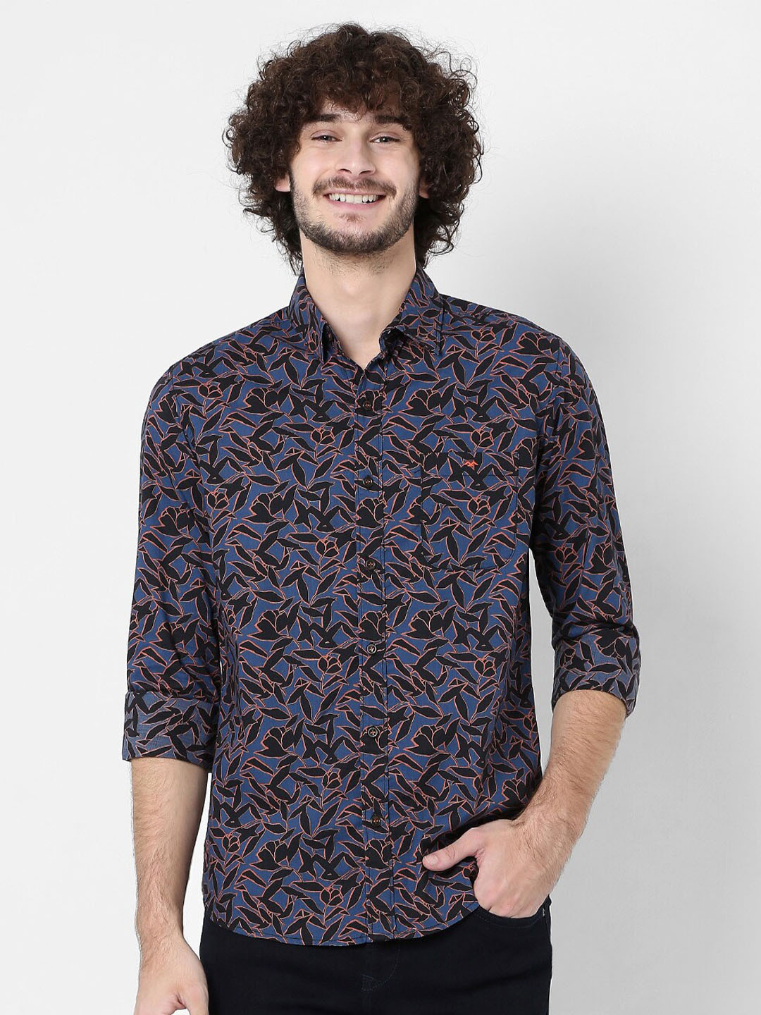 Buy Mufti Men Classic Slim Fit Tropical Printed Cotton Casual Shirt ...