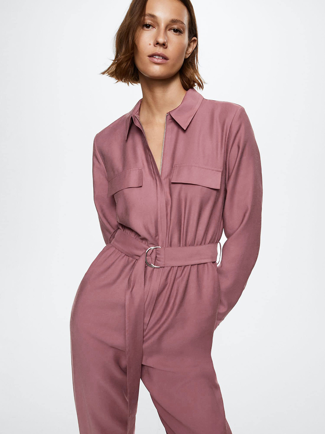Buy MANGO Dusty Pink Solid Sustainable Basic Jumpsuit - Jumpsuit for ...