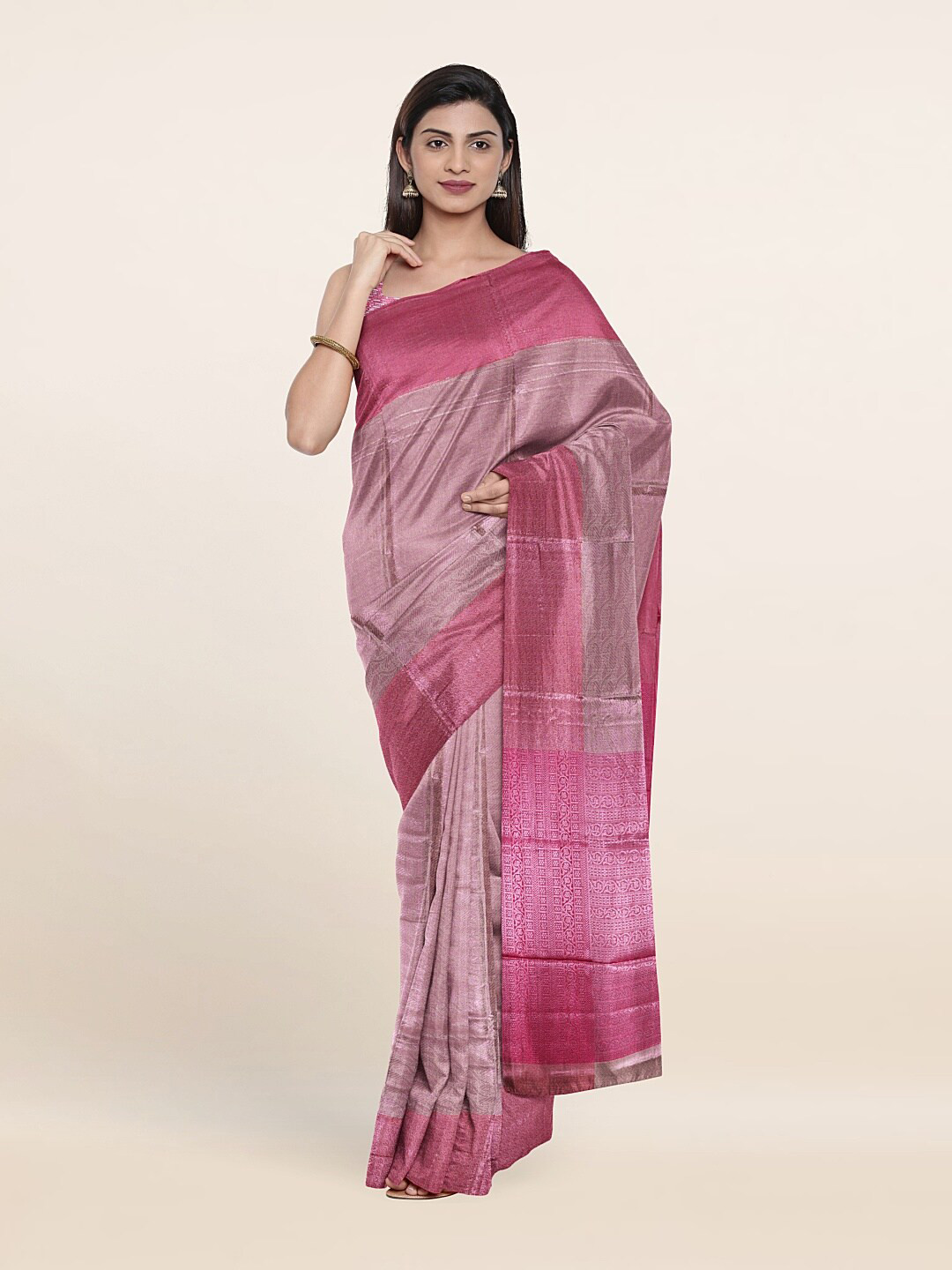 Buy Pothys Lavender & Pink Ethnic Motifs Zari Brocade Saree - Sarees ...