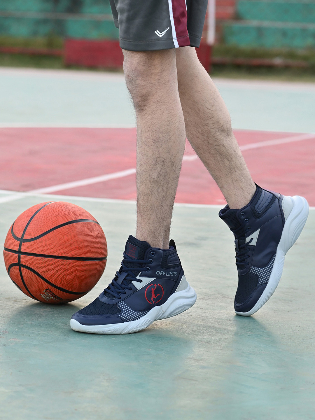 Buy OFF LIMITS Men Navy Blue Mesh High Top Basketball Non Marking Shoes ...