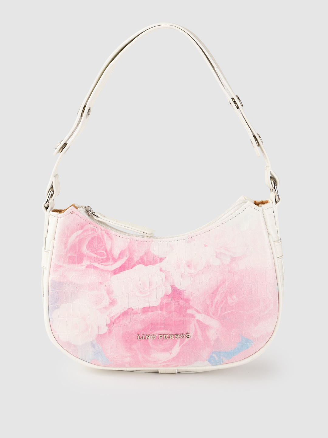 Buy Lino Perros Women Off White & Pink Floral Printed Croc Textured ...