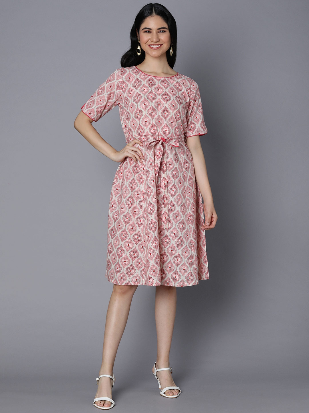 Buy Kami Kubi Off White And Red Cotton Ethnic Motifs Dress Dresses For