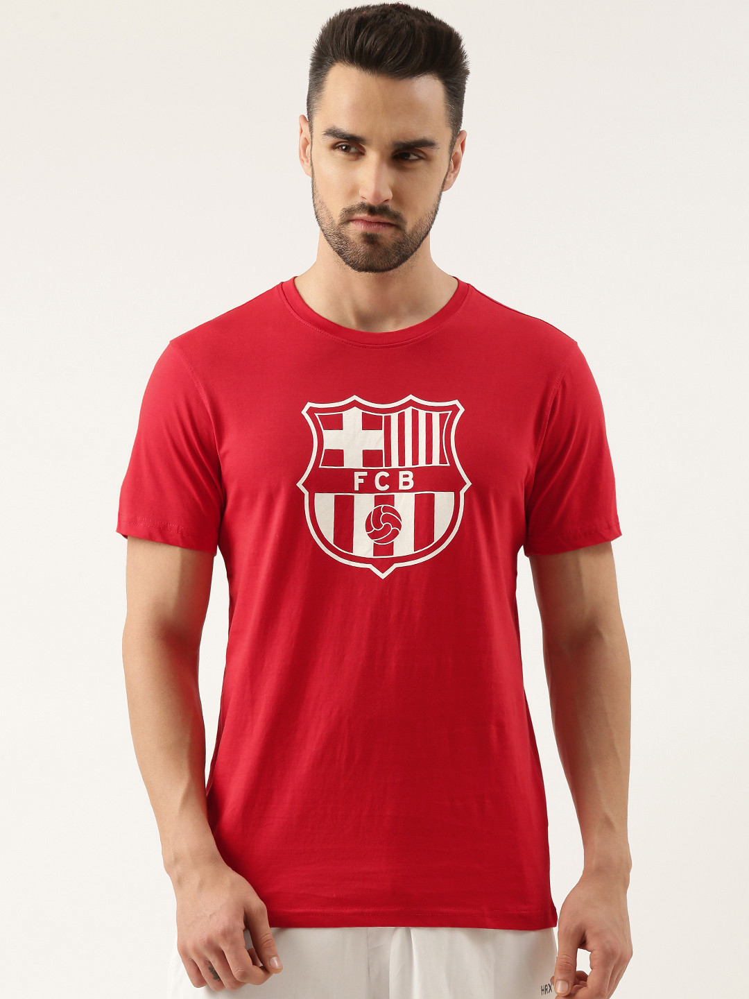 Buy FC Barcelona Men Red & White FC Barcelona Classic Crest T Shirt ...