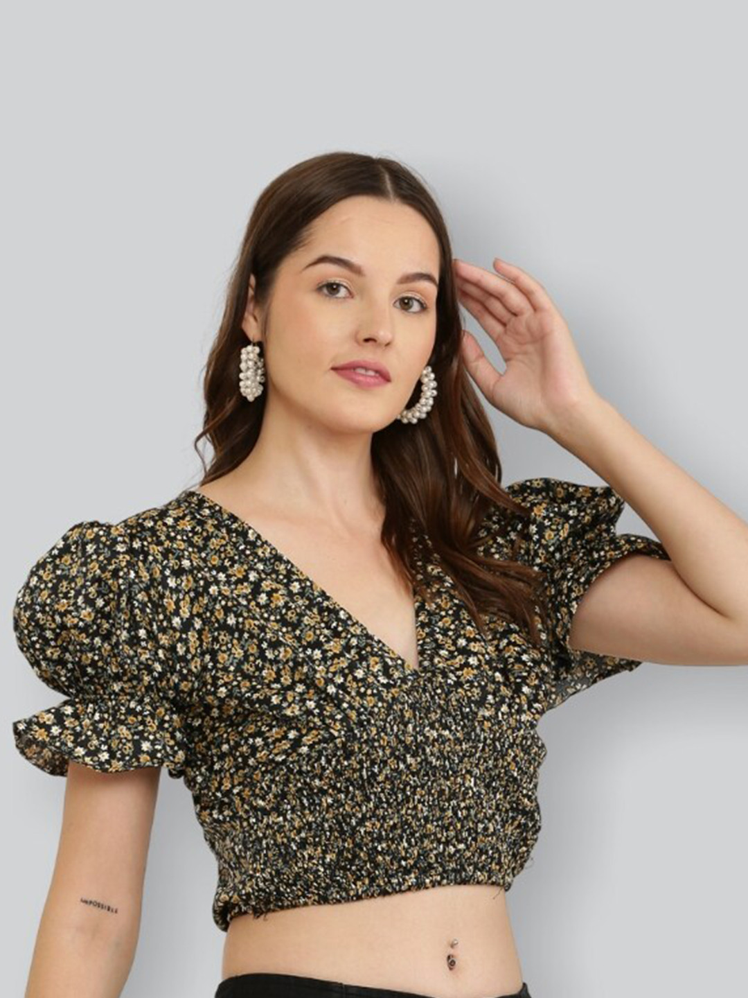 Buy The Label Bar Black Floral Print Floral Print Satin Top - Tops for ...