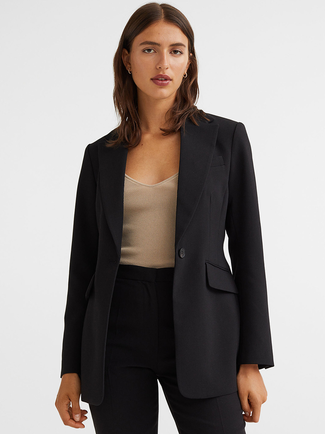 Buy H&M Women Black Solid Single Breasted Fitted Formal Blazers ...