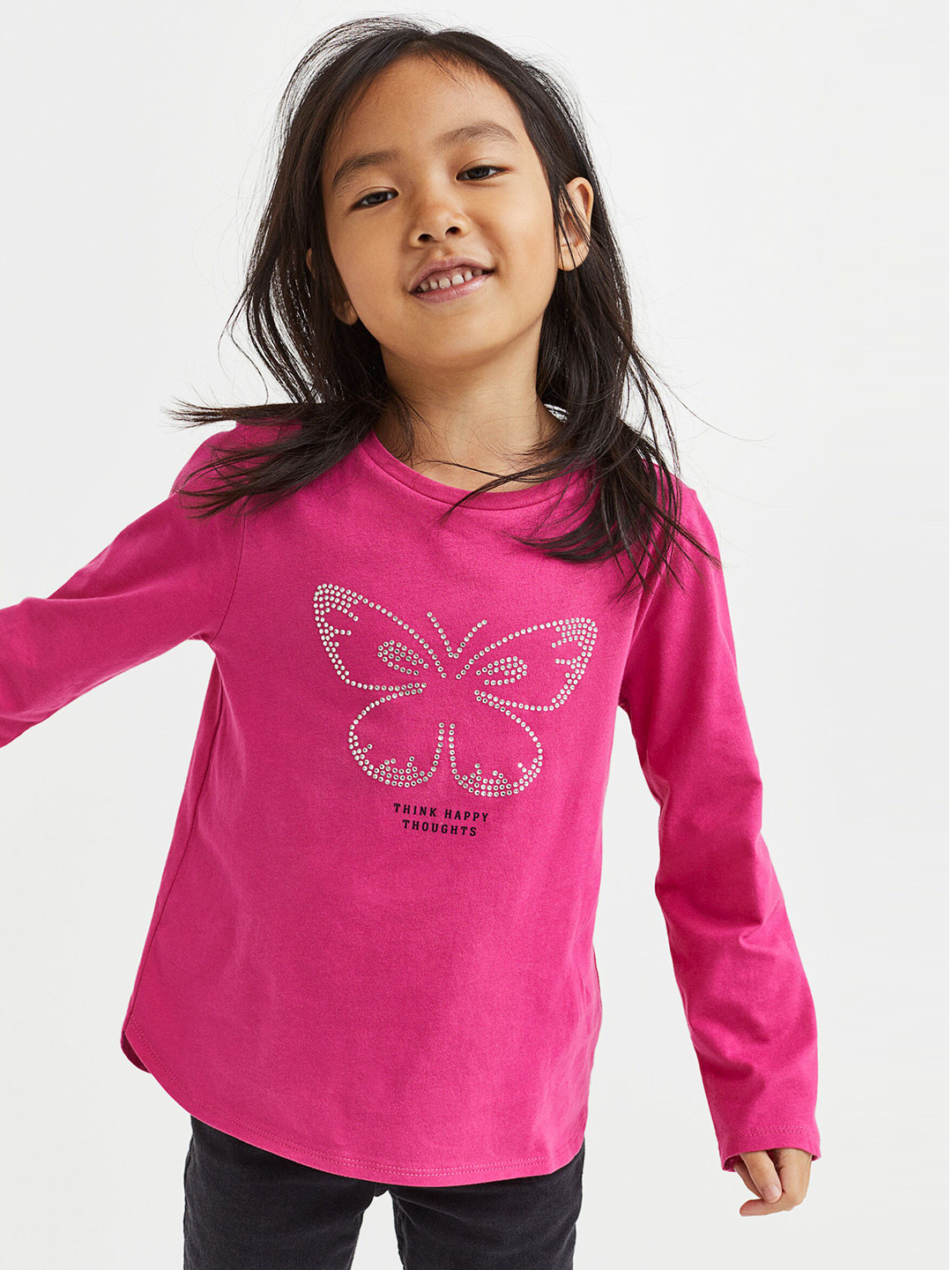 Buy H&M Girls Pink Motif Front Printed Pure Cotton Top - Tops for Girls ...