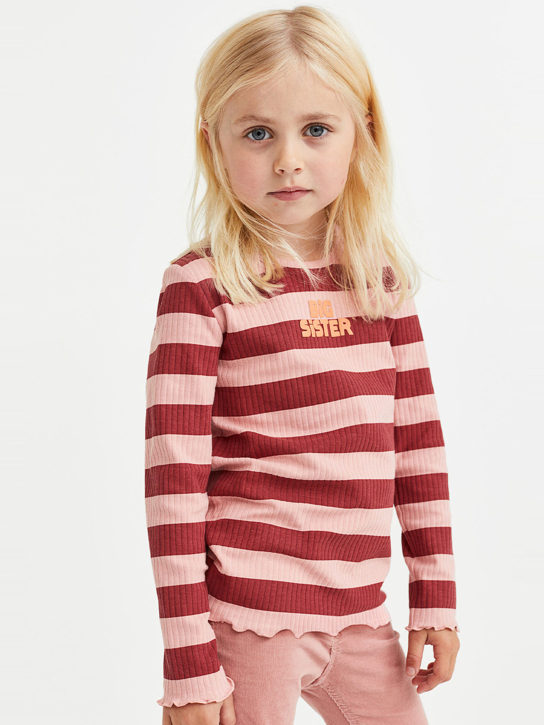 Buy H&M Girls Pink & Red Striped Long Sleeved Printed Top - Tops for ...