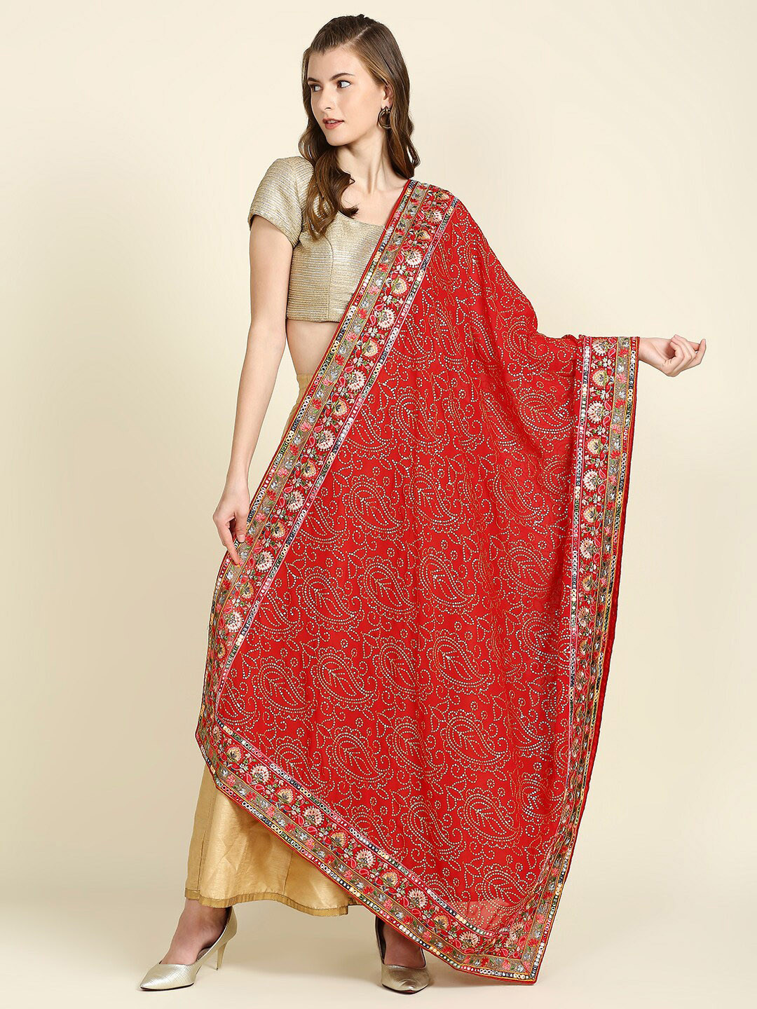 Buy Dupatta Bazaar Women Paisley Embroidered Viscose Rayon Dupatta With ...