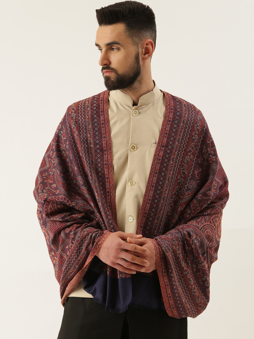 Buy Pashmoda Men Ethnic Motif Woven Design Shawl - Shawl for Men ...
