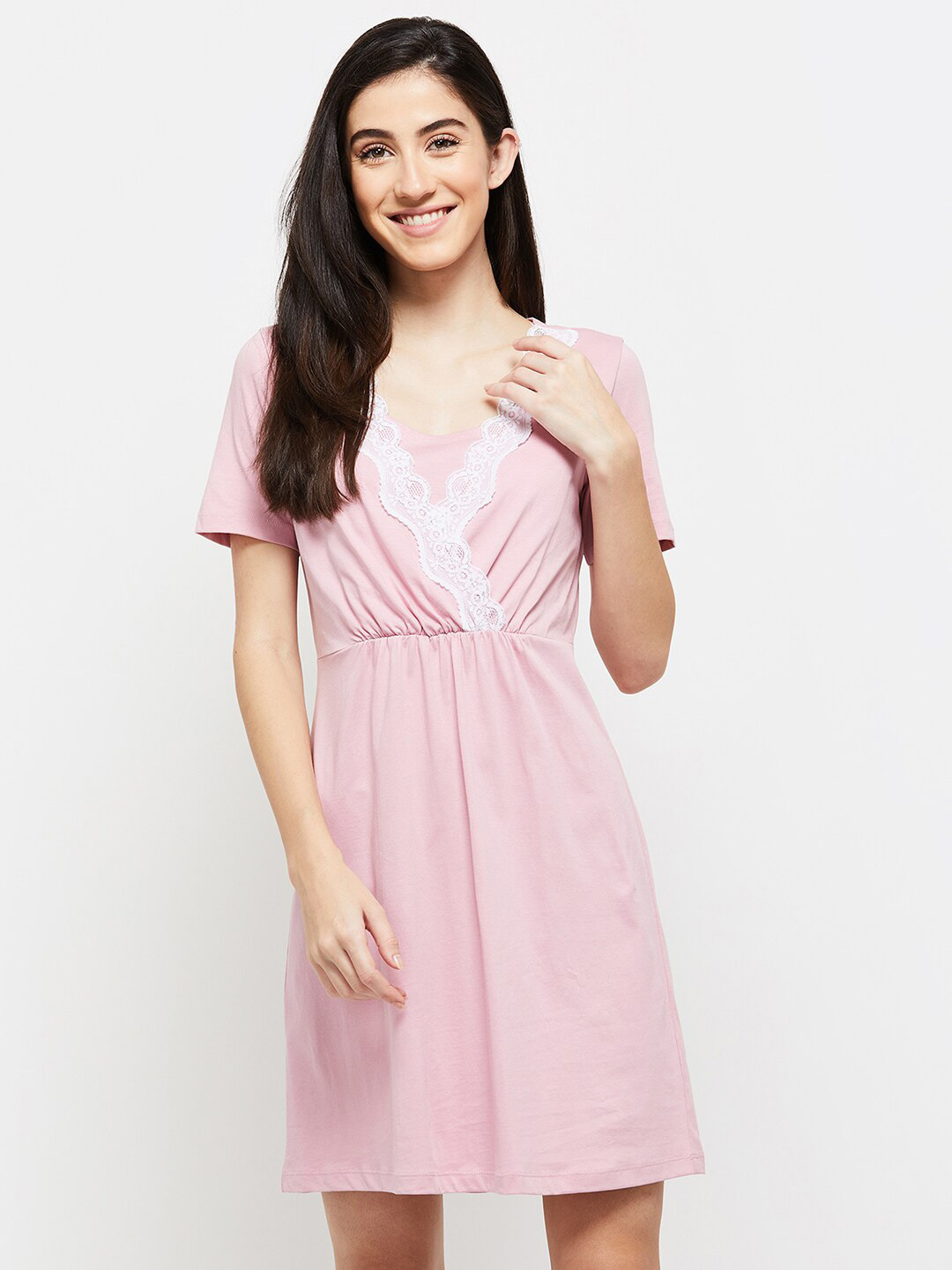 Buy Max Women Pink Pure Cotton Nightdress 1000011588622 - Nightdress ...