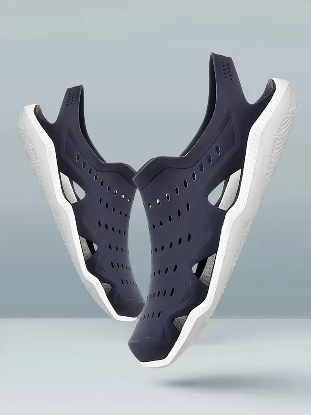 Buy CLYMB Men Navy Blue & White PU Clogs Sandals - Sandals for Men ...