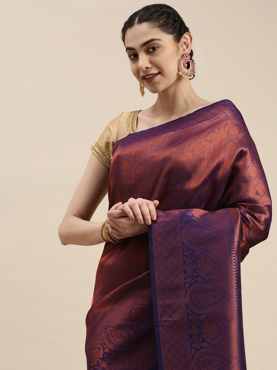 Buy Pothys Navy Blue & Golden Ethnic Deign Art Silk Banarasi Saree ...