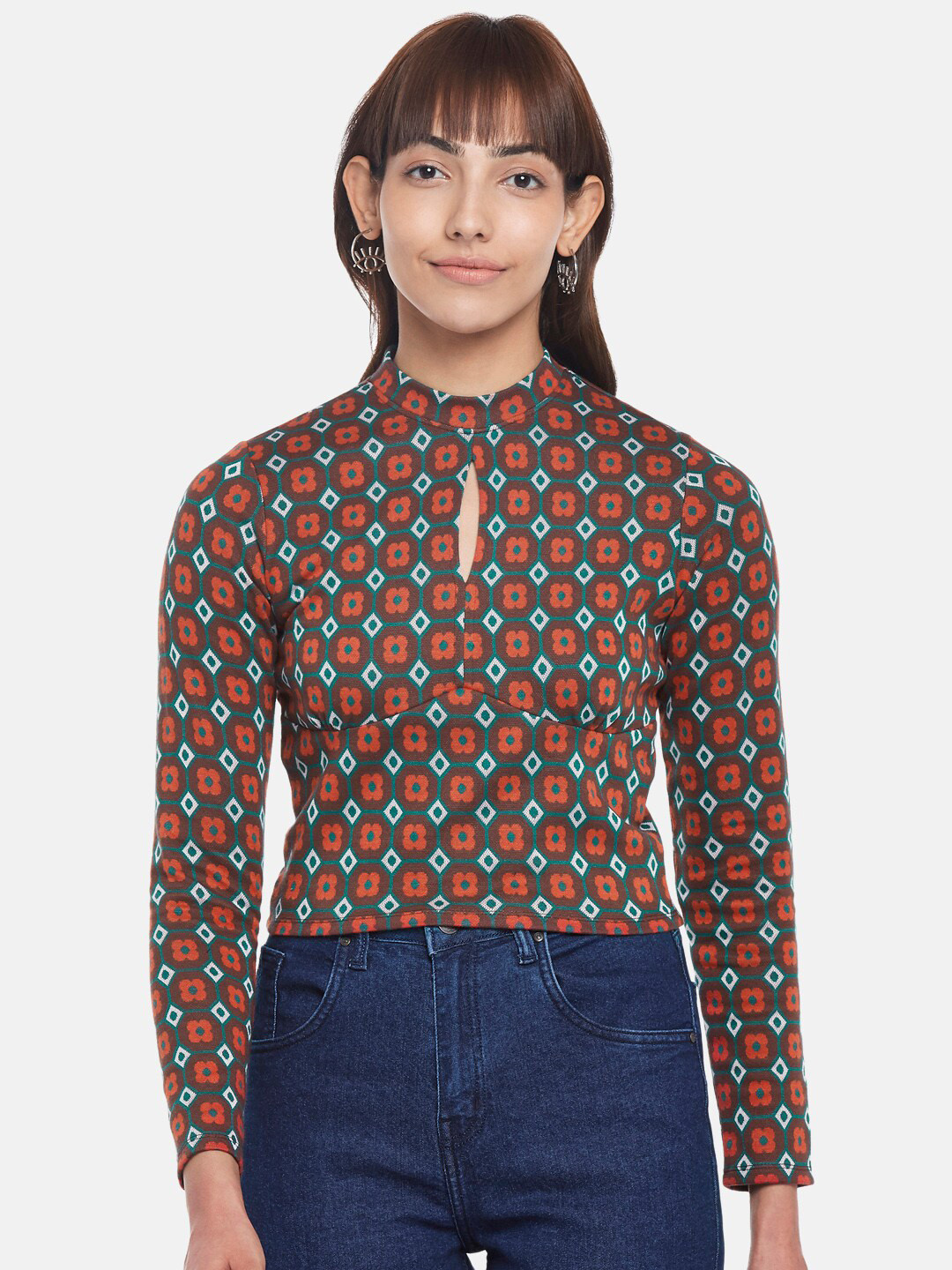 Buy People Geometric Print Keyhole Neck Top - Tops for Women 20230802 ...