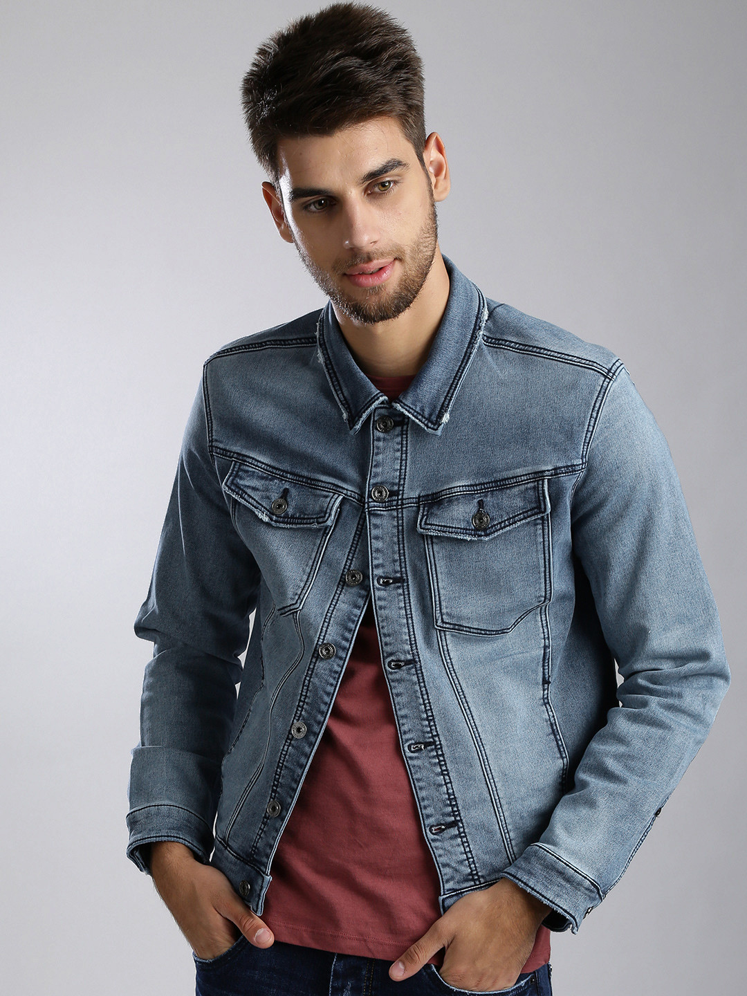 Buy CR7 Men Blue Solid Denim Trucker Jacket - Jackets for Men 2023655 ...