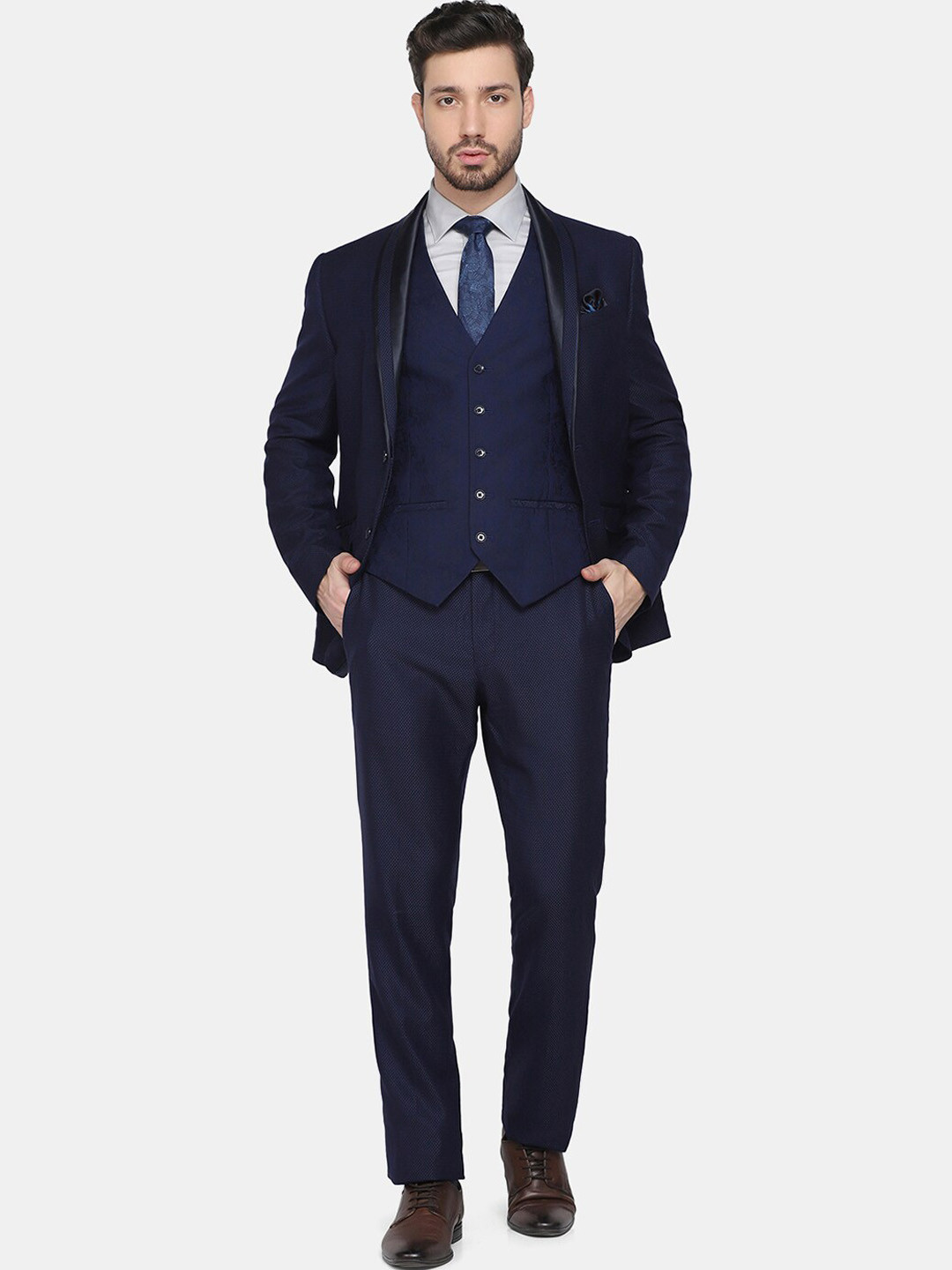 Buy Blackberrys Men Navy Blue Solid Single Breasted Slim Fit 2 Piece ...