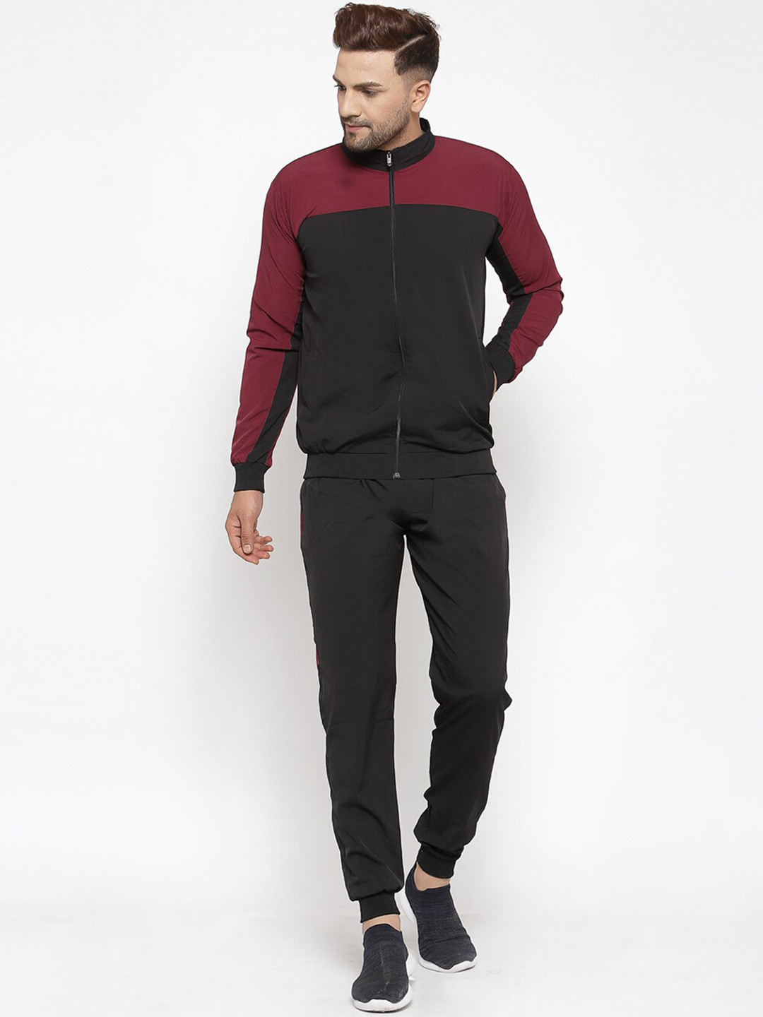 Buy KLOTTHE Men Black & Maroon Red Solid Tracksuits - Tracksuits for ...
