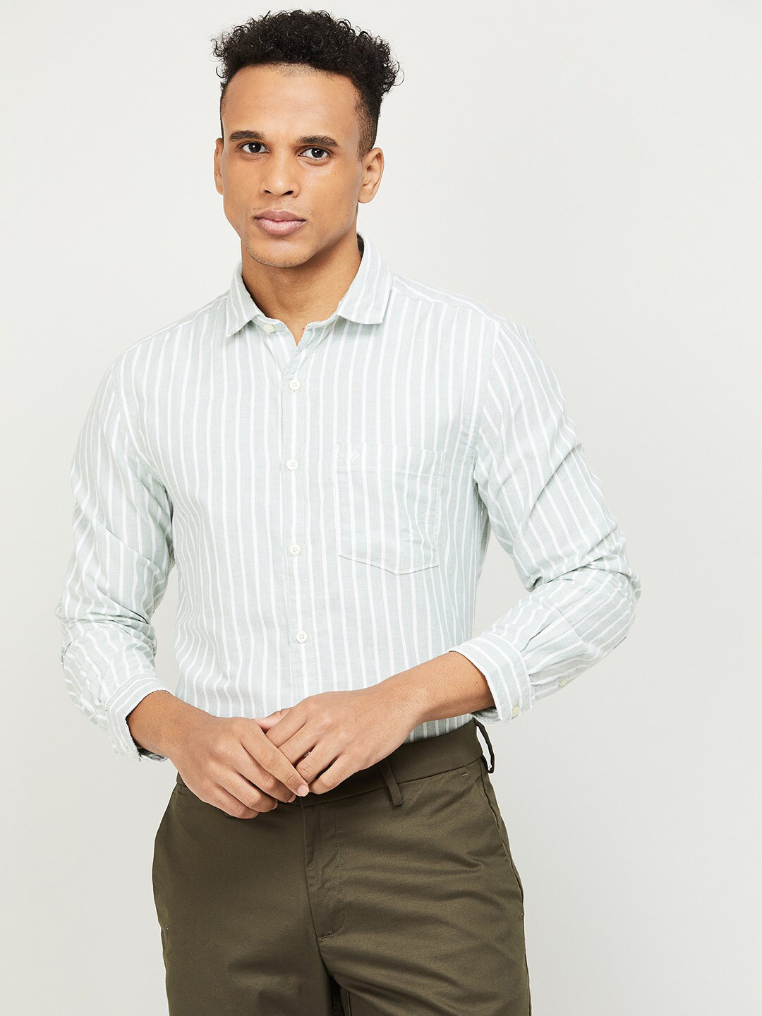 Buy CODE By Lifestyle Men Green Striped Formal Shirt - Shirts for Men ...