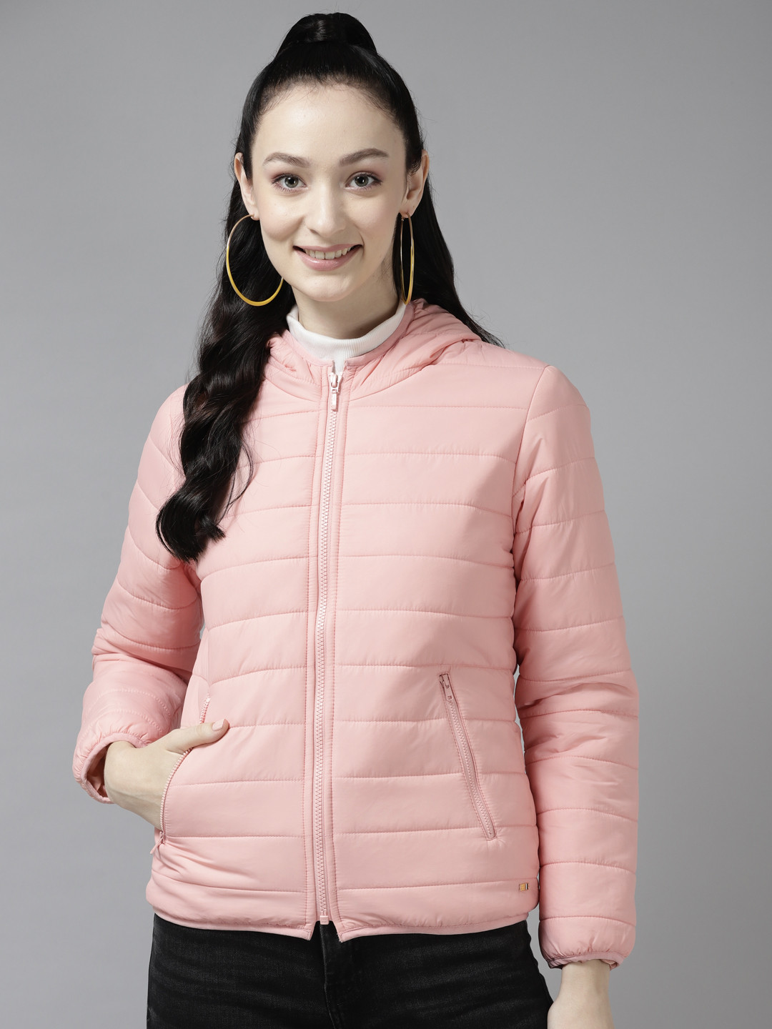 Buy U S Polo Assn Women Pink Solid Padded Jacket - Jackets for Women ...