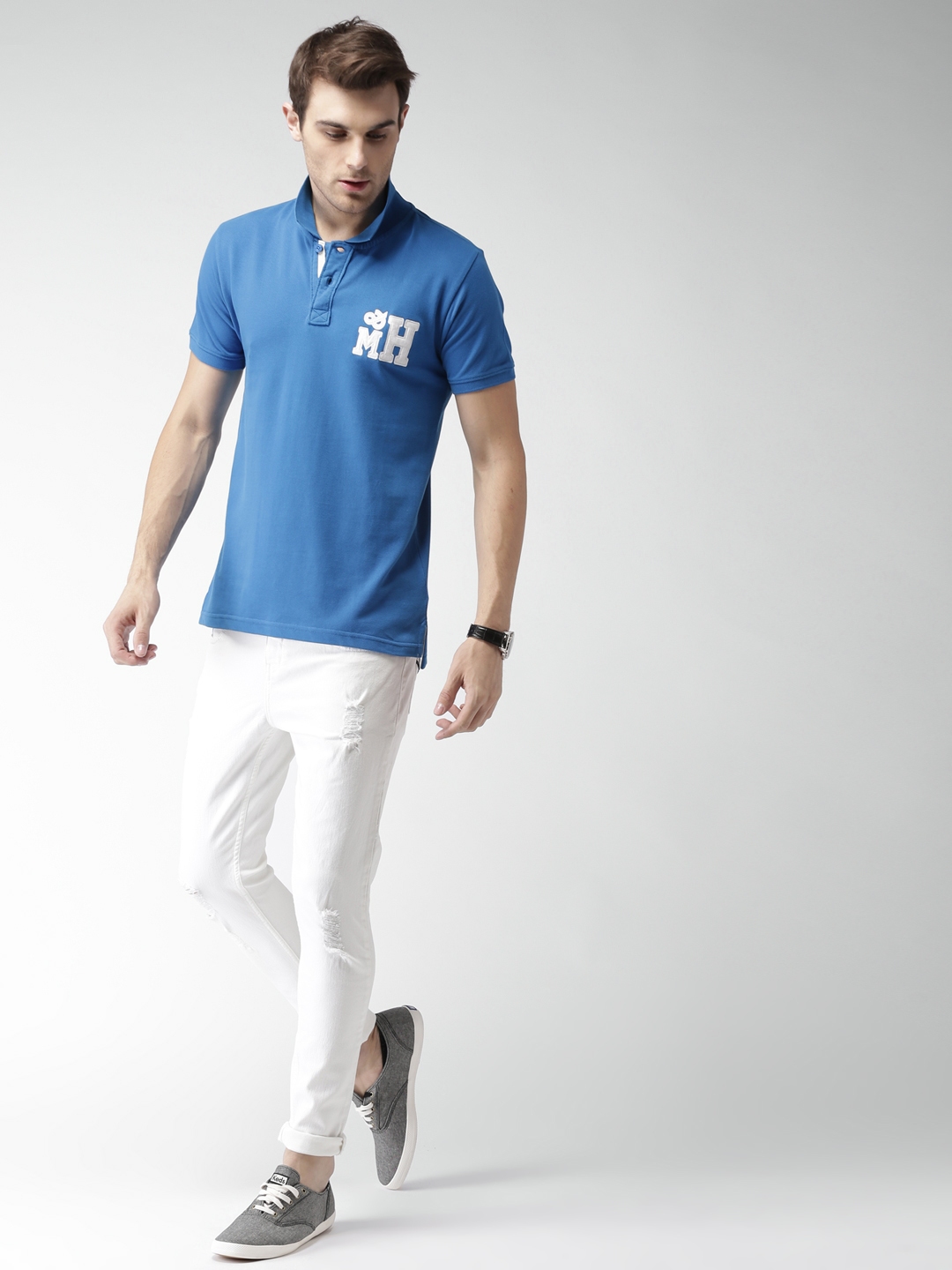 Buy Mast Harbour Men Blue Solid Polo Pure Cotton T Shirt Tshirts For