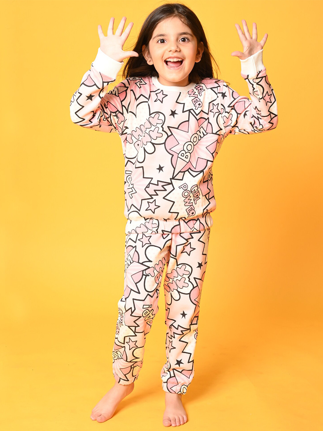 Buy Anthrilo Girls Think Pink Fleece Sweatshirt & Jogger Set - Clothing ...