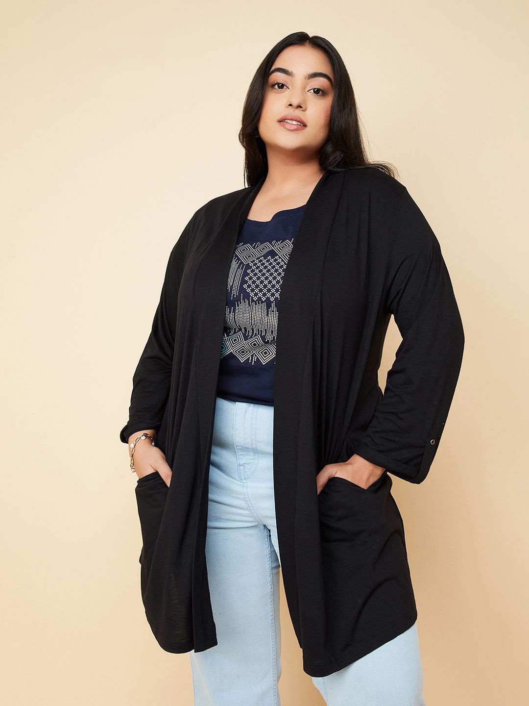 Buy Max Women Plus Size Open Front Longline Shrug - Shrug for Women ...