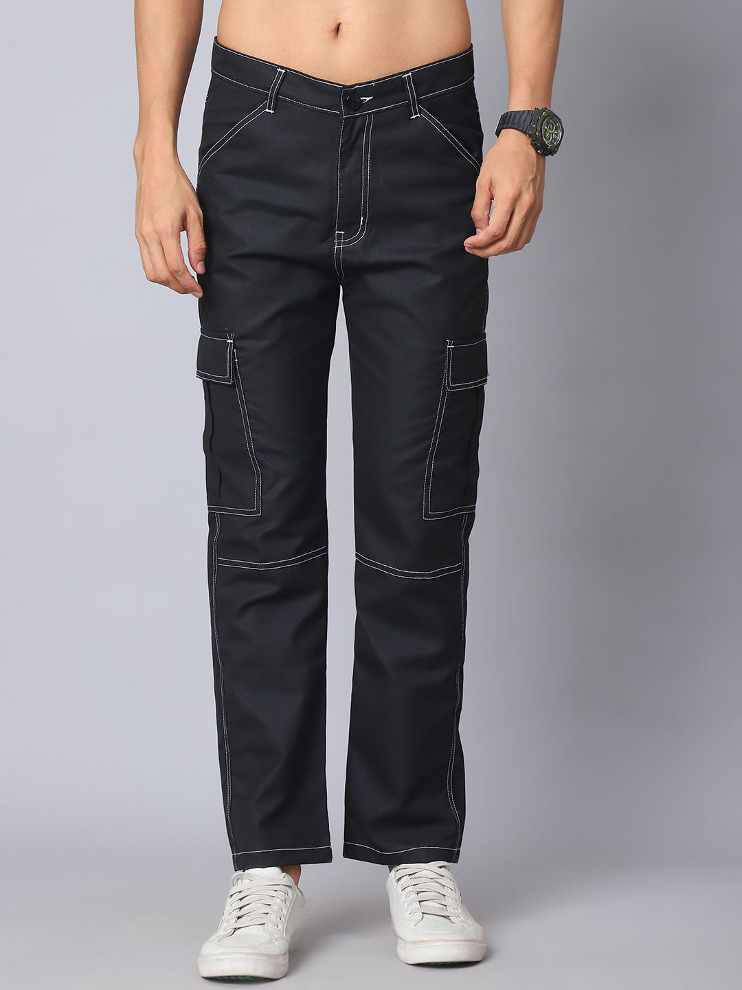 Buy Indian Needle Men Relaxed Fit Mid Rise Cargos Trousers - Trousers ...
