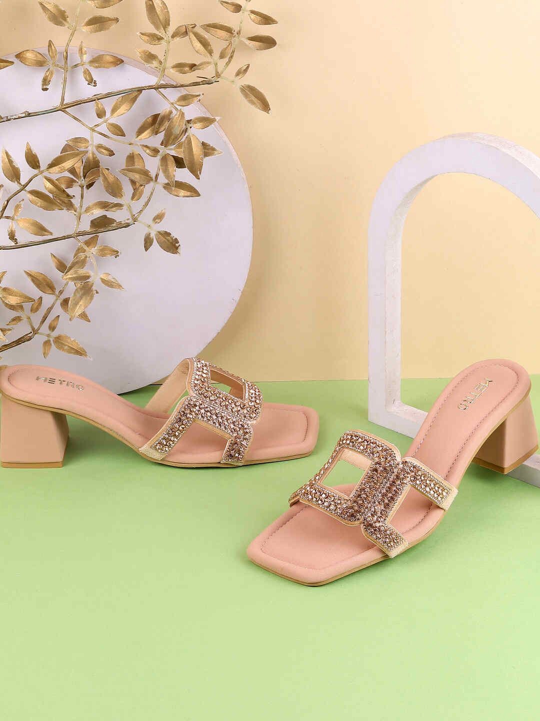 Buy Metro Women Embellished Open Toe Block Heel Sandals - Heels for ...