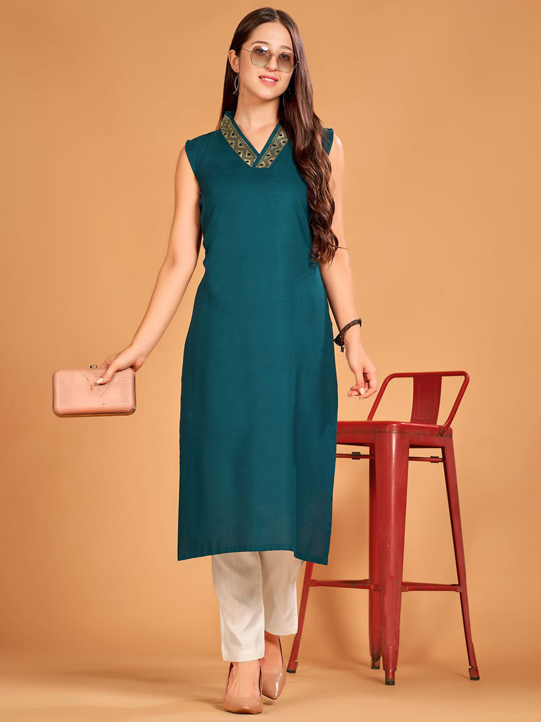 Buy FORKEY V Neck Straight Kurta - Kurtas for Women 30447750 | Myntra