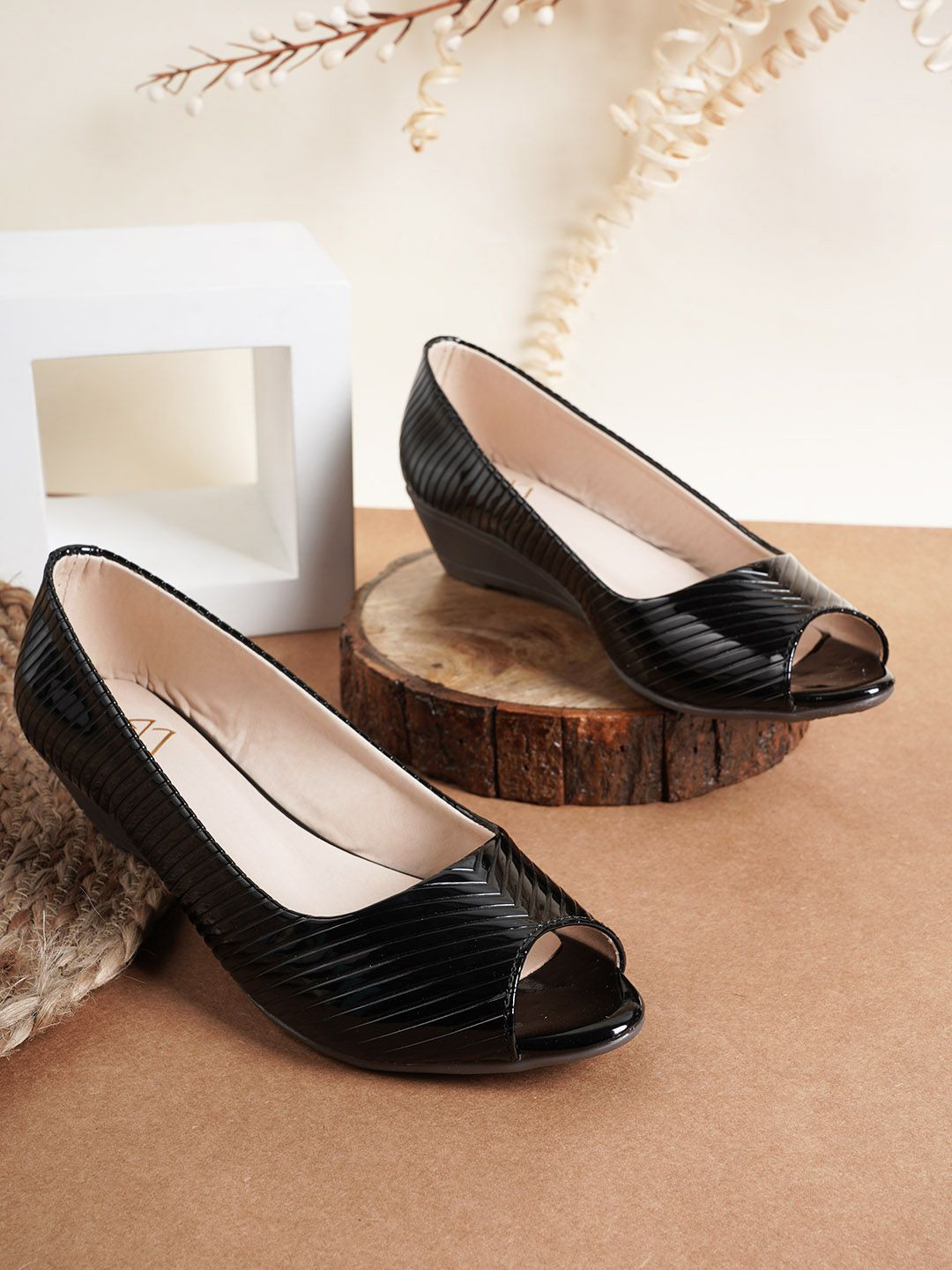 Buy EVERLY Women Textured Peep Toes Wedge Heel - Heels for Women ...