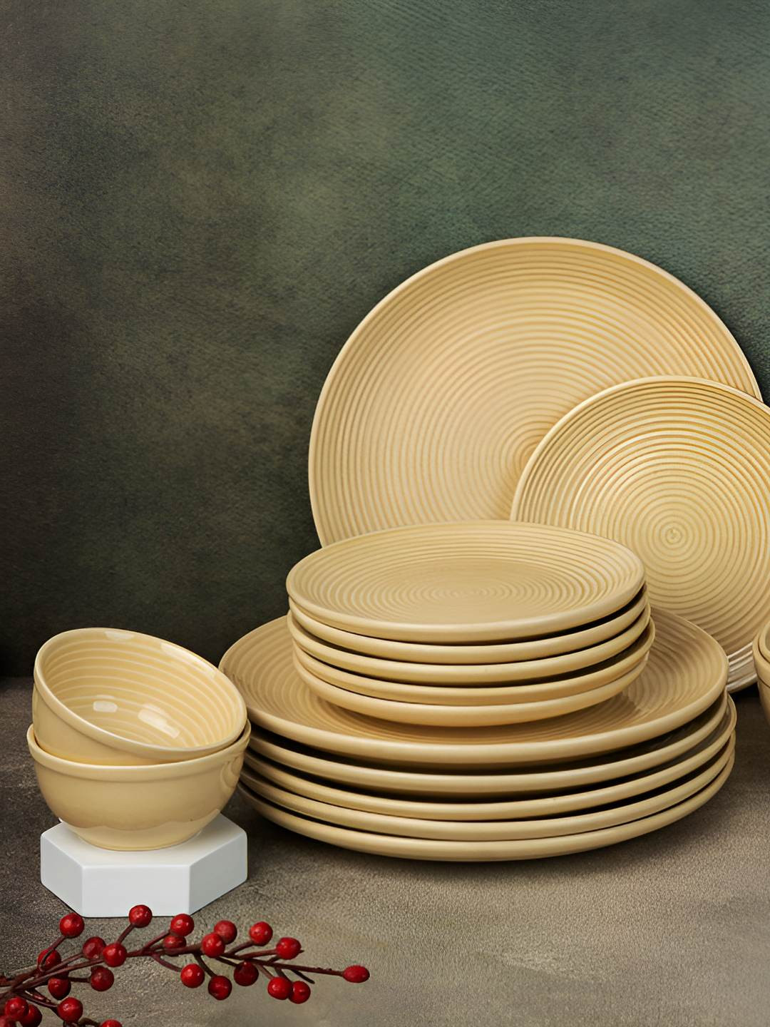 Buy BODHI HOUSE Tan 20 Pieces Porcelain Glossy Dinner Set - Dinner Set ...