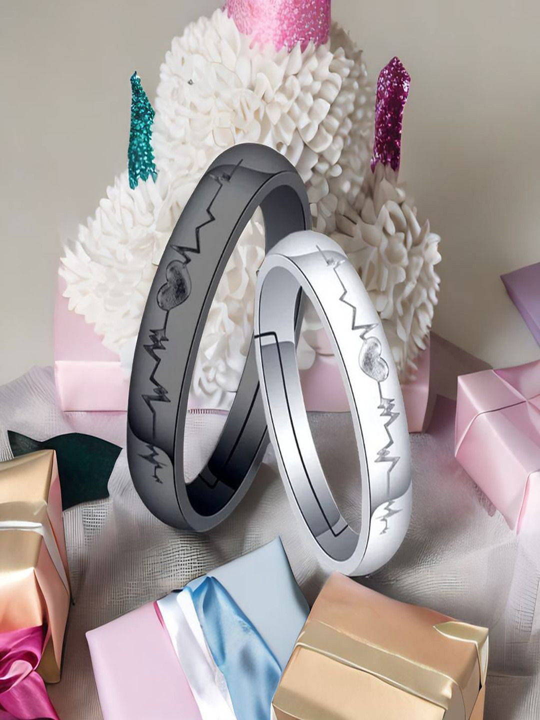 Buy UNIVERSITY TRENDZ Set Of 2 Heartbeat ECG Band Couple Rings - Ring ...