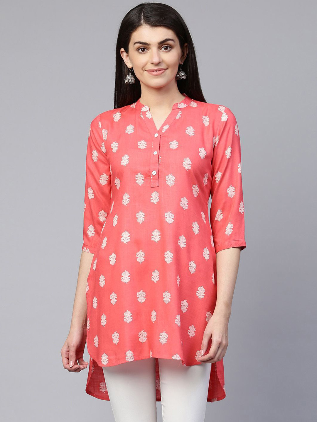 Buy Anouk Print Mandarin Collar High Low Longline Top - Tops for Women ...