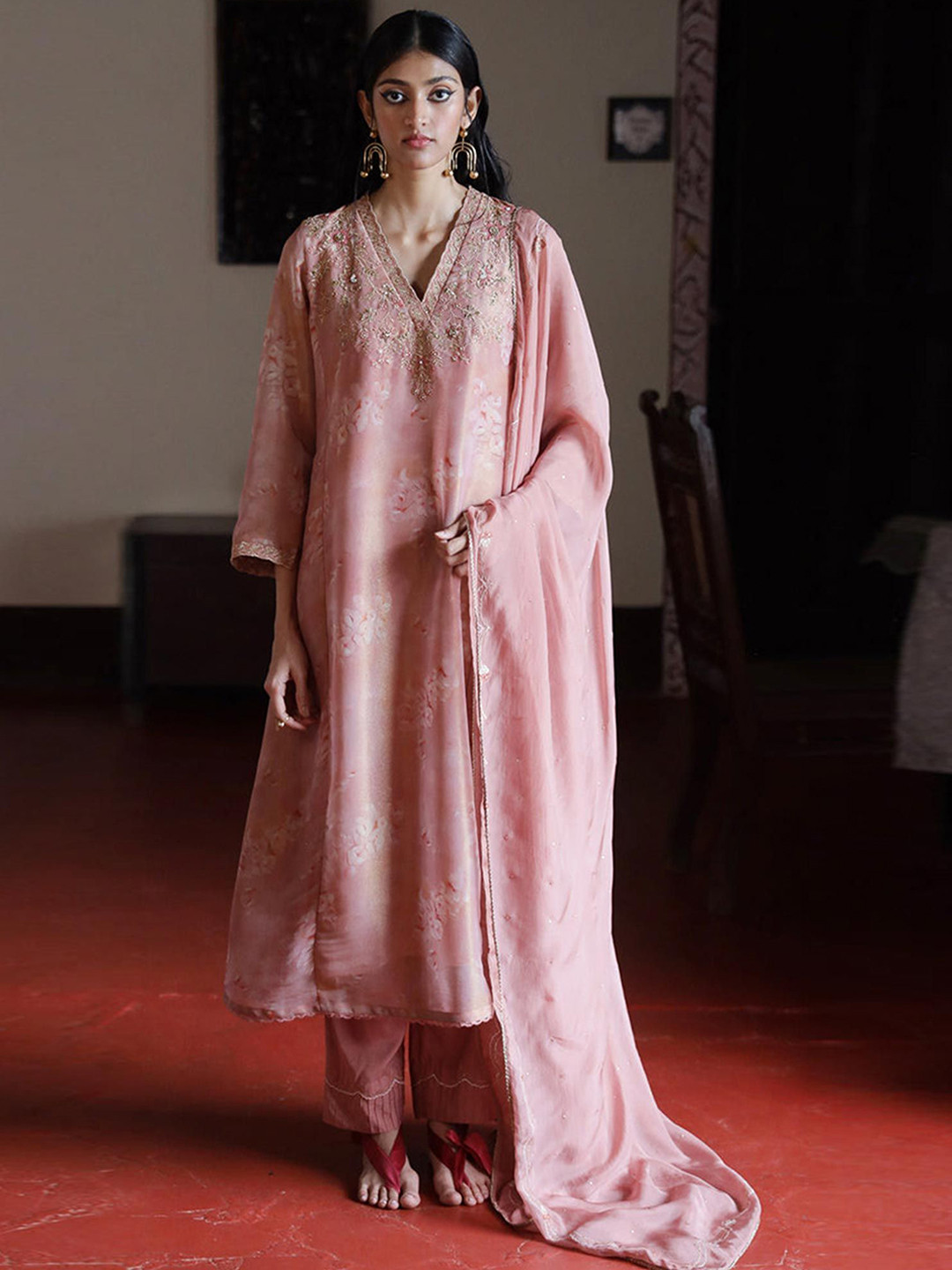 Buy Ganga Women Floral Embroidered Regular Beads And Stones Raw Silk ...