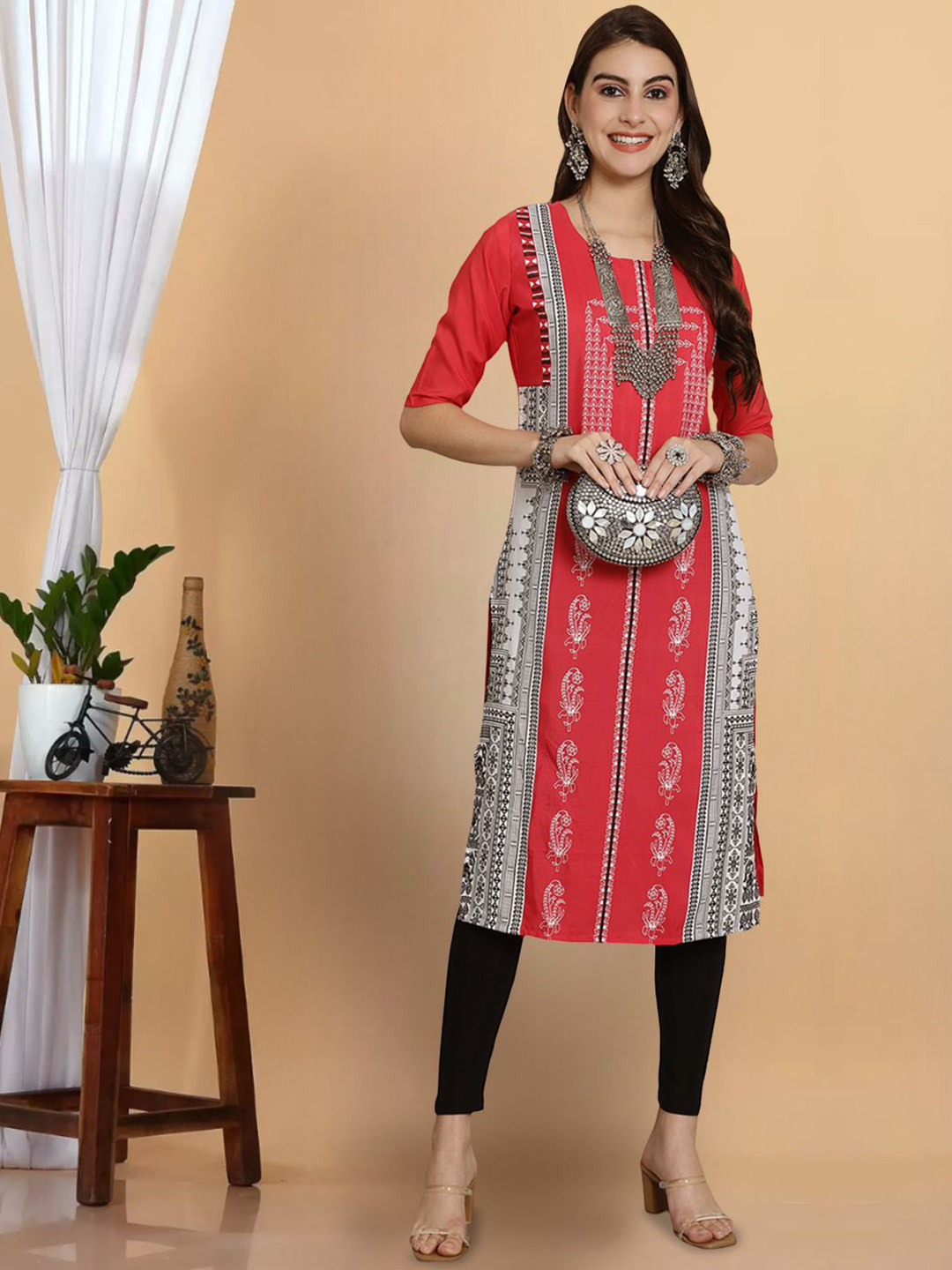 Buy 7Threads Women Ethnic Motifs Keyhole Neck Thread Work Floral Crepe ...