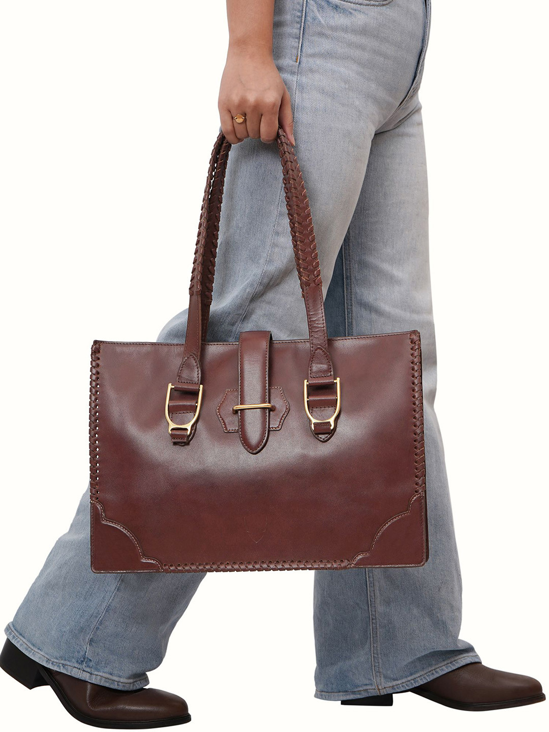 Buy Hidesign Leather Oversized Structured Shoulder Bag With Quilted ...