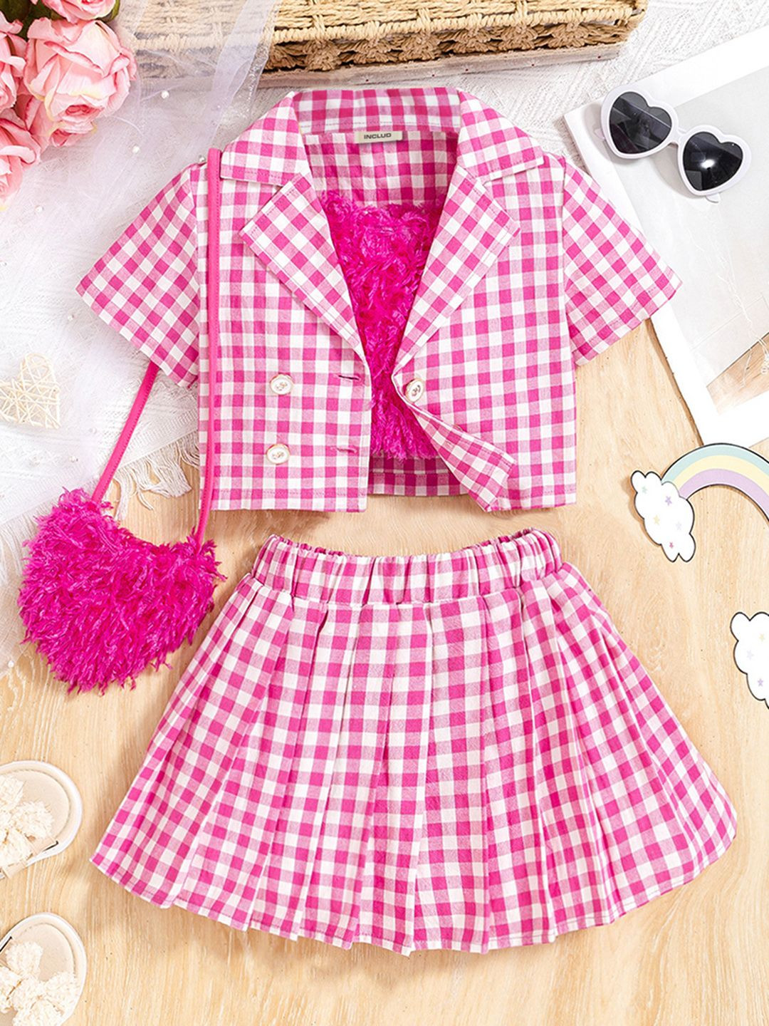 Buy INCLUD Girls Checked Shirt With Skirt - Clothing Set for Girls ...